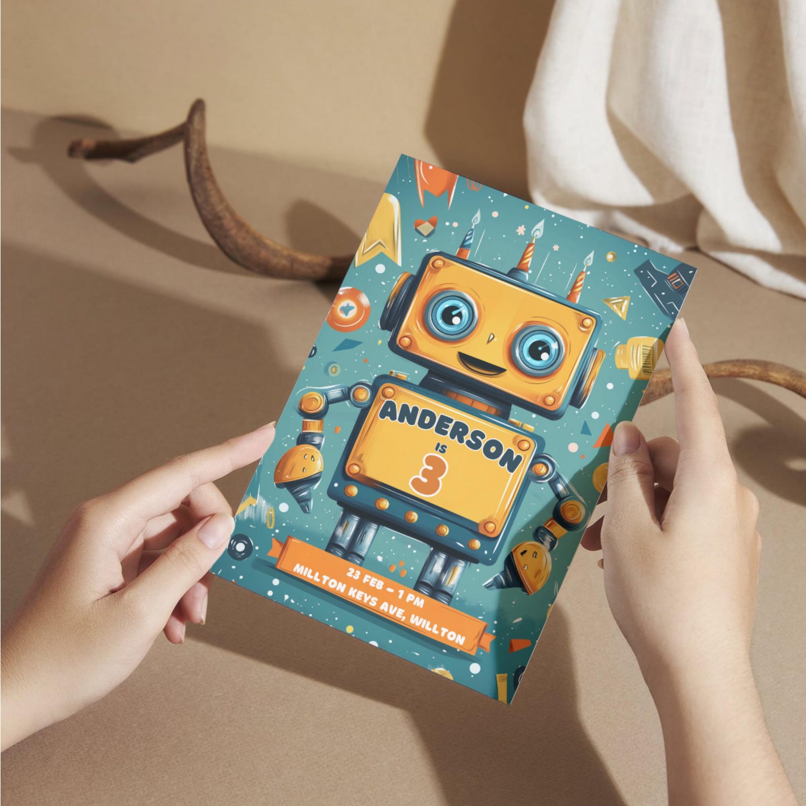 Cute Robot Invitation, Kids Birthday Party, Fun and Playful Robot Theme ...