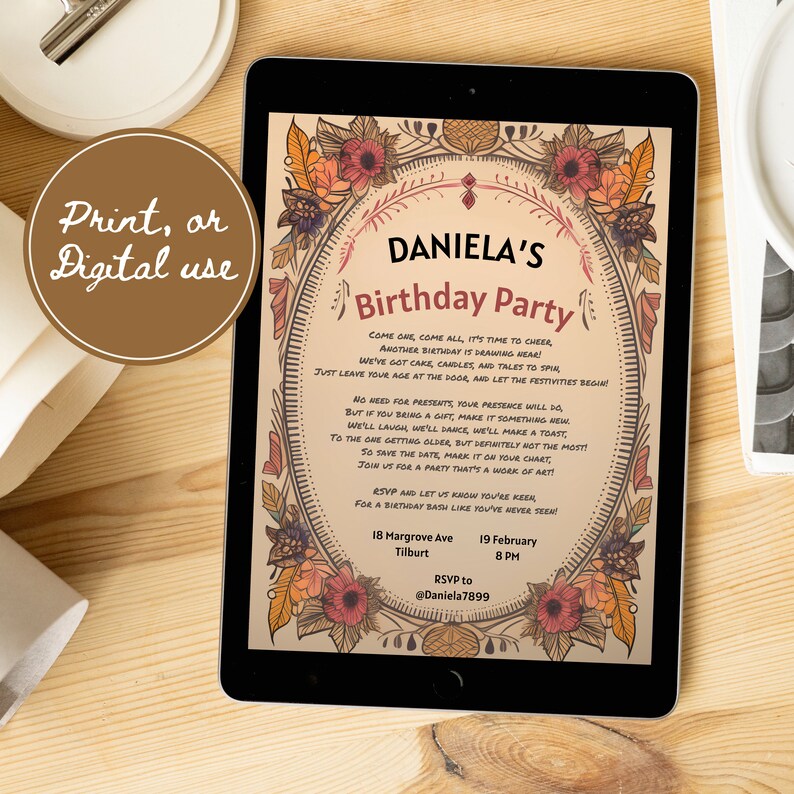 Editable Free Spirit Birthday Invitation, Neutral Colours Printable ...