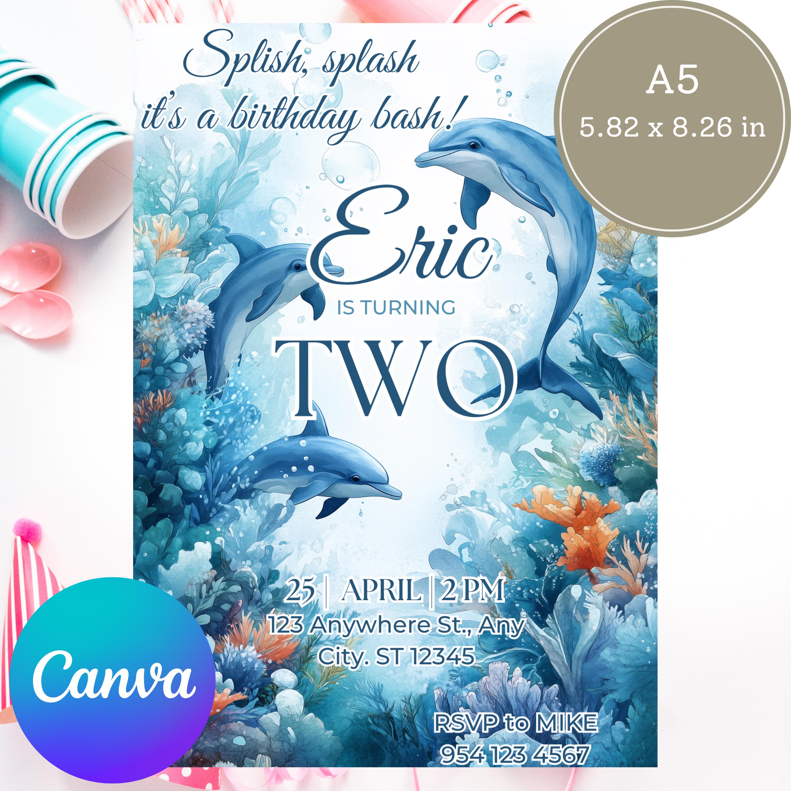 Coral Reef Birthday Invitation: Dolphin & Diver Theme (digital Template ...