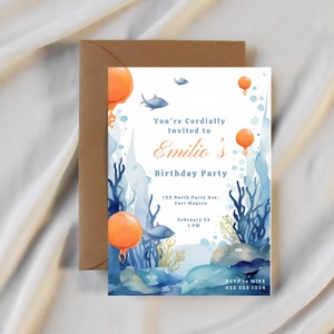 Editable Ocean Animals Party Invite, Under the Sea Birthday Invitation ...