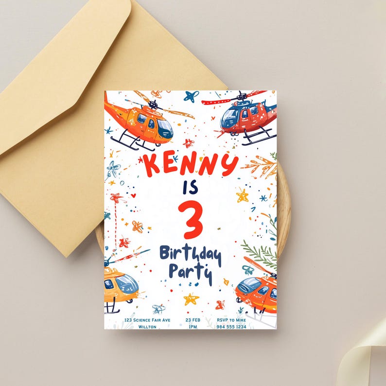 Helicopter Birthday Party Invitation: Sky Adventure Theme (editable ...