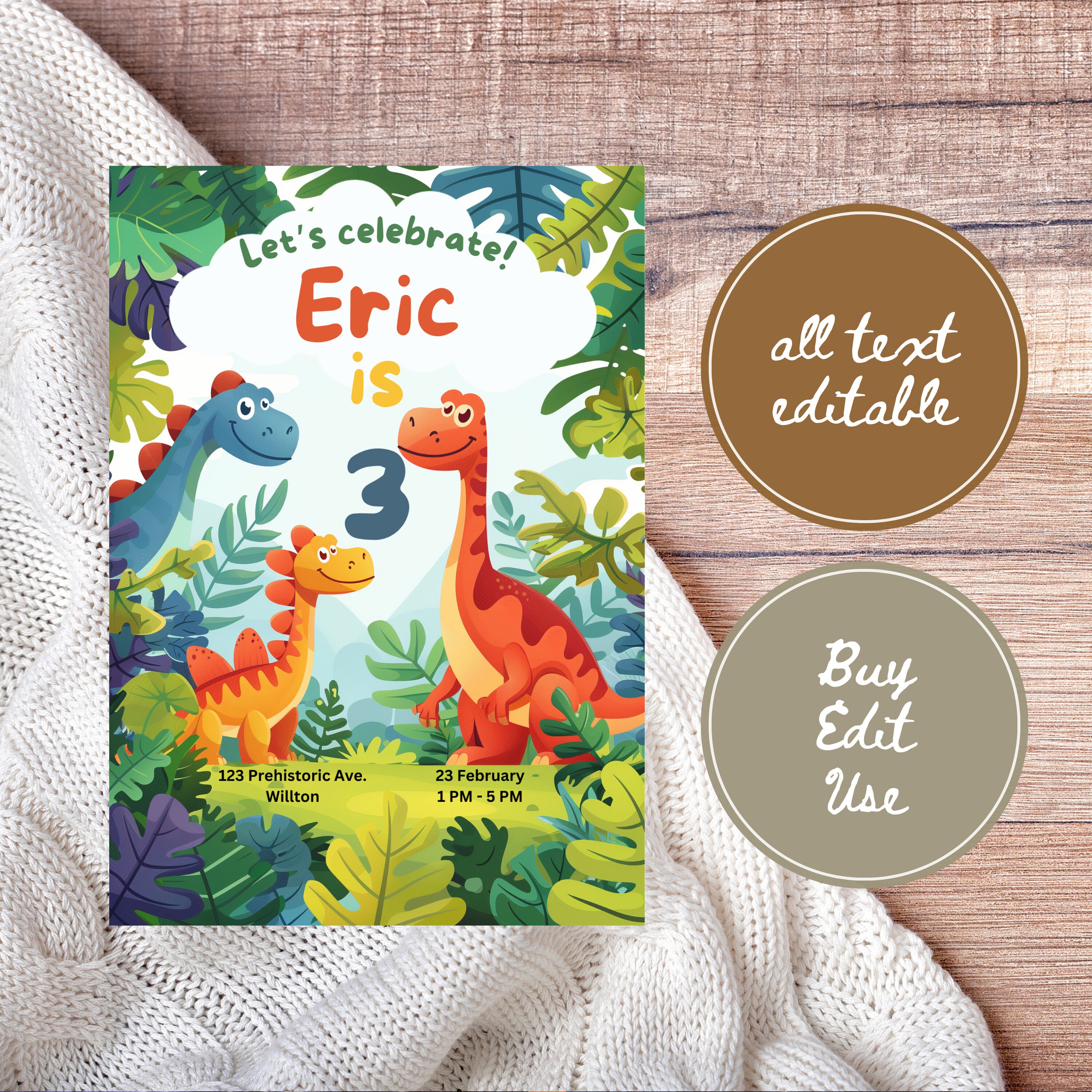 Editable Dinosaur Birthday Invitation Template: Jurassic Theme (digital ...