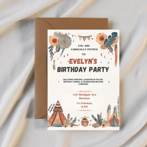 Editable Boho Birthday Invitation: Neutral Colors, Fun Design (canva ...