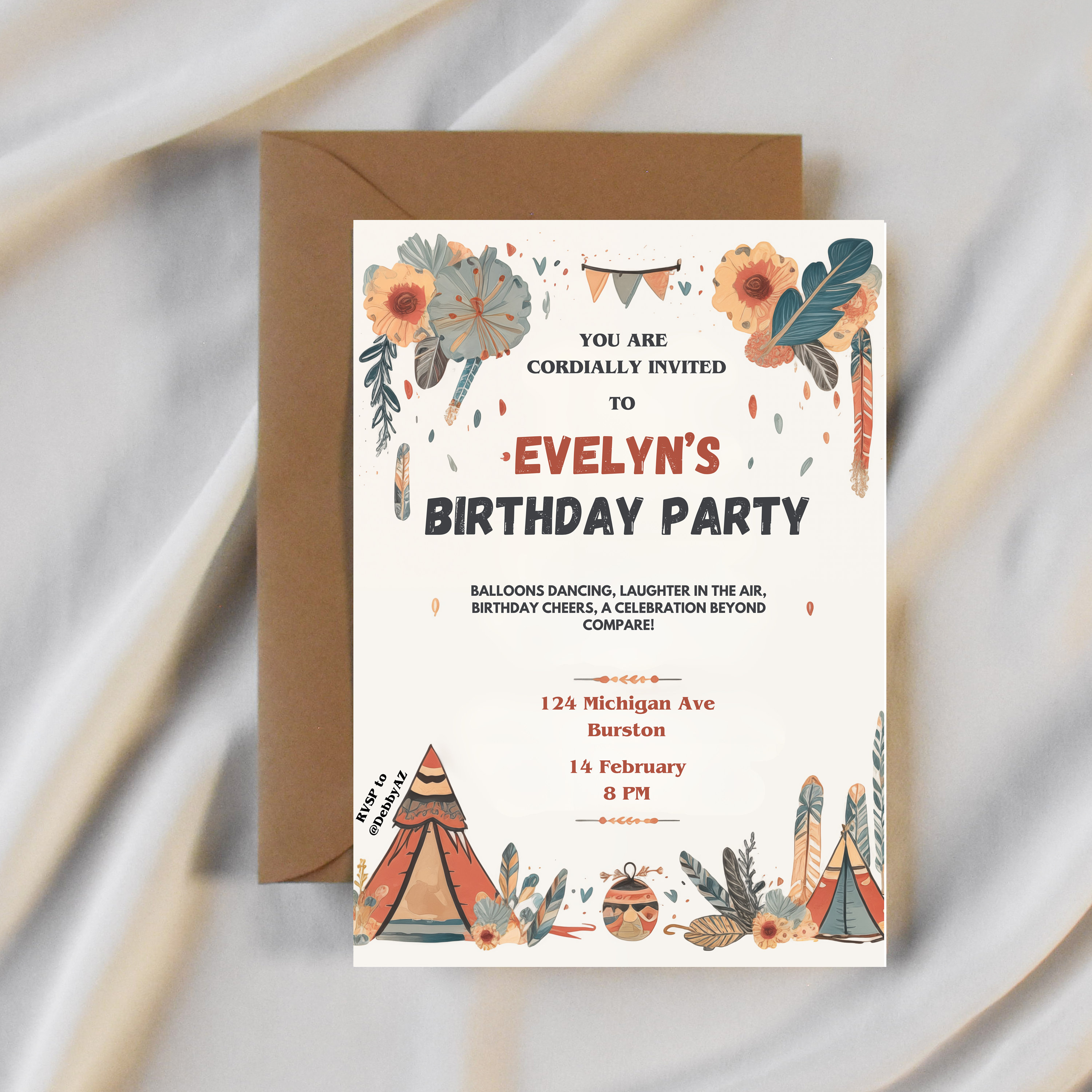 Editable Boho Birthday Invitation, Neutral Colours Printable Invite ...