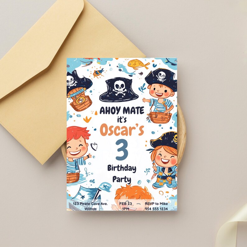 Editable Pirate Birthday Invitation, Ahoy Matey Party Invite, Treasure ...