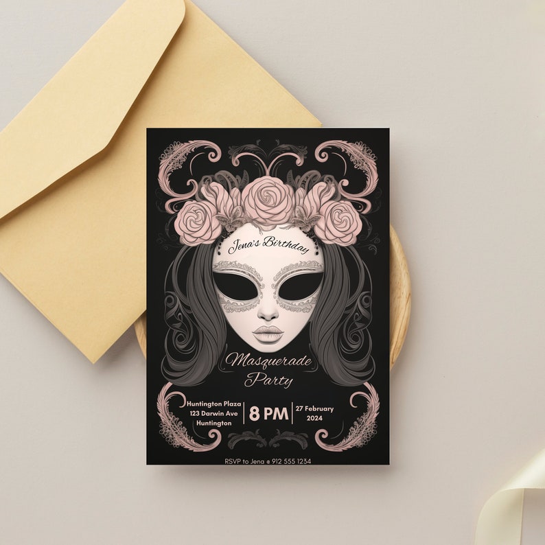 Editable Masquerade Birthday Party Invitation, Luxury Birthday Invite ...