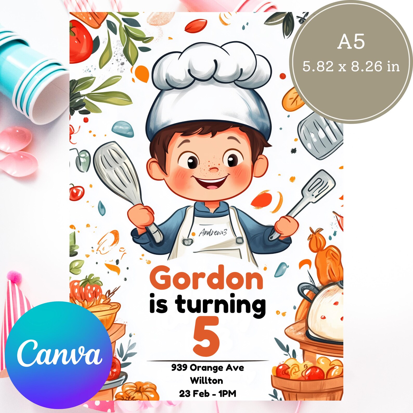 Editable Kids Cooking Birthday Invitation, Chef Party Invite, Baking ...