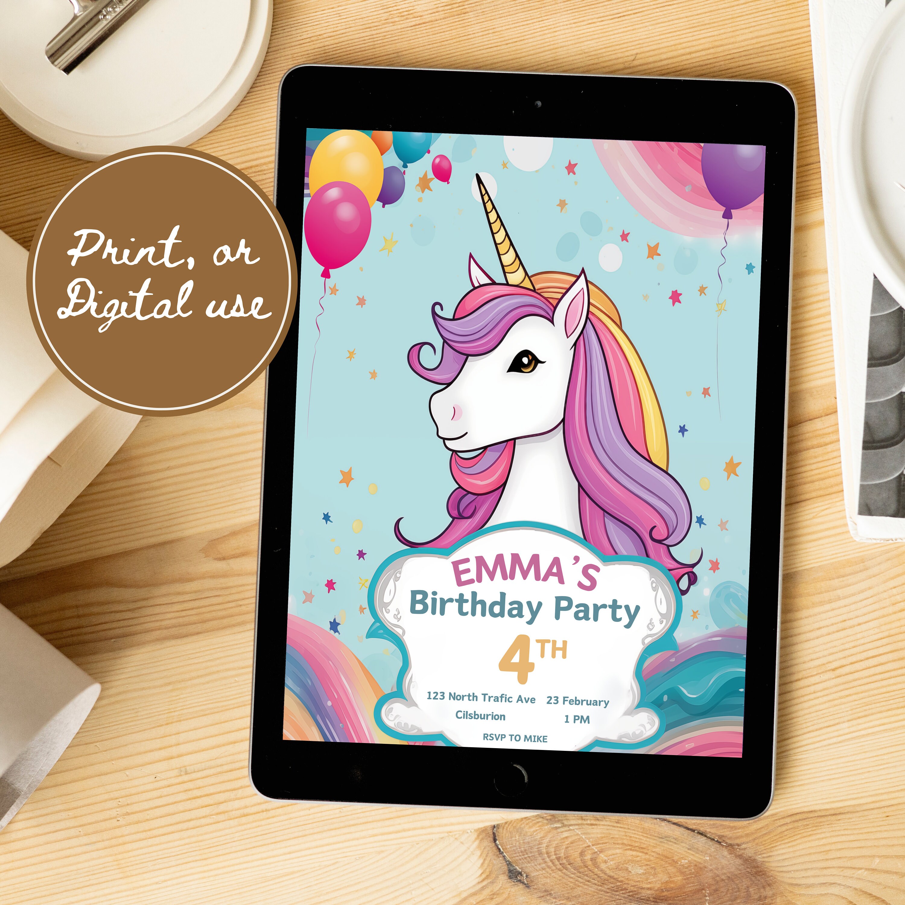 Editable Unicorn Birthday Party Invitation, Unicorn Birthday Invite ...