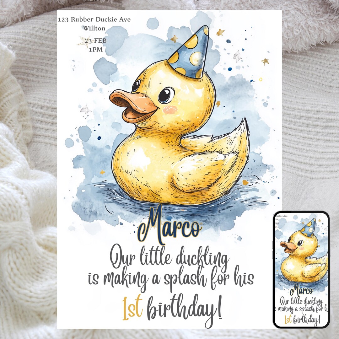 Rubber Duckie Birthday Invitation: Splish Splash Party (digital ...