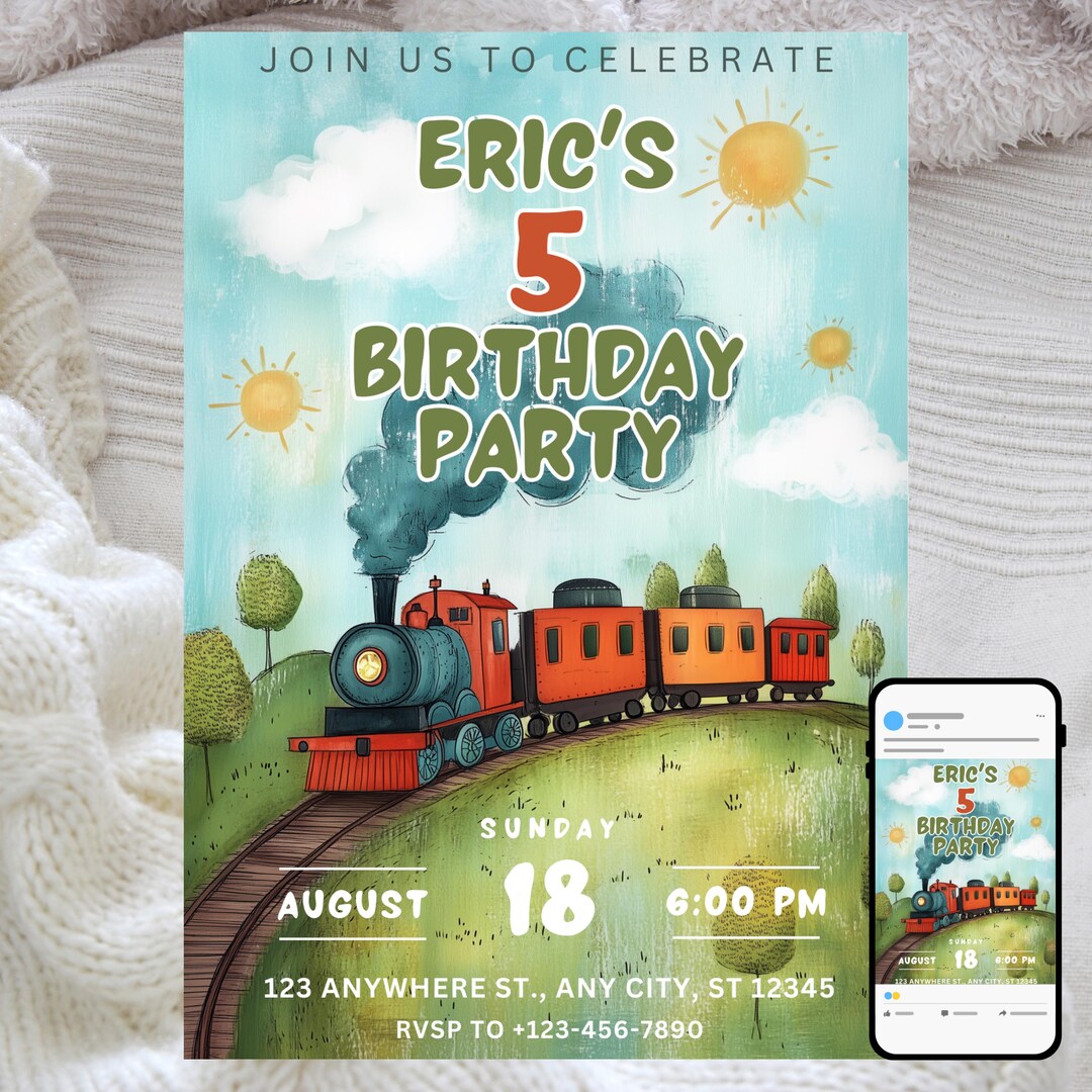 Train Birthday Invitation, Cute Railroad Party for Kids, Editable ...