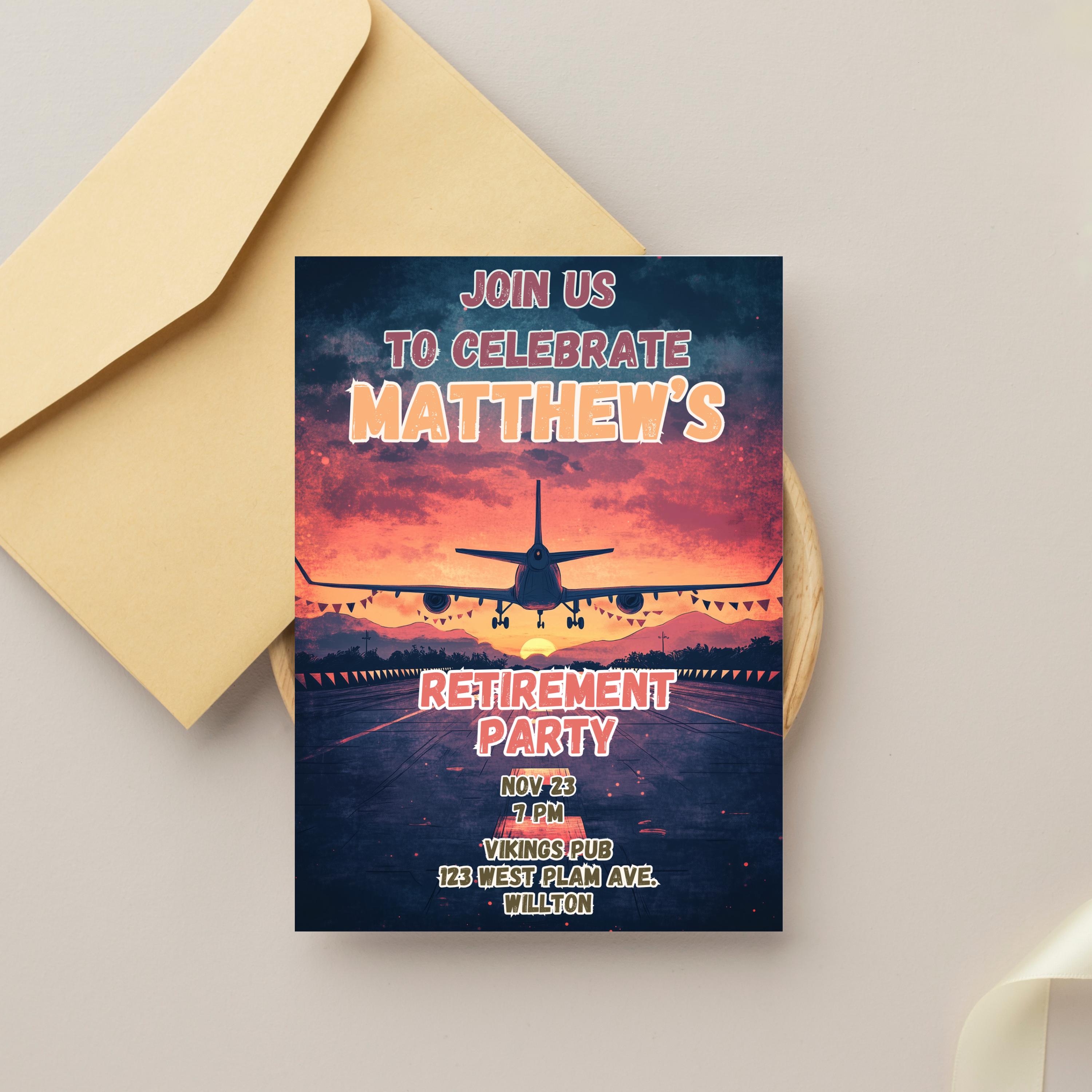 Retirement Party Invitation, Pilot Farewell Celebration, Editable ...