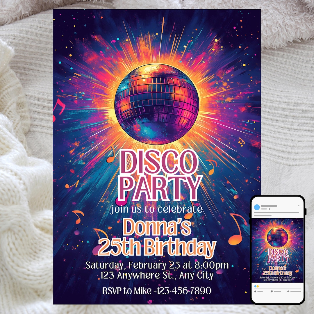 Disco Ball Birthday Invitation: Editable Dance Party Template (digital ...