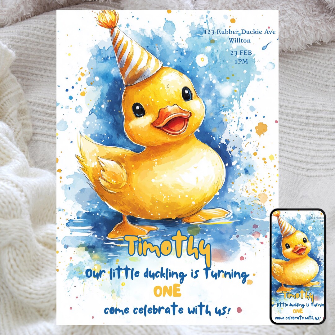 Rubber Duckie Birthday Invitation: Splish Splash Bath Theme (digital ...
