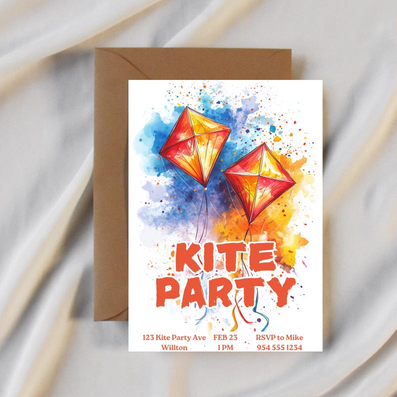 Fall Kite Party Invitation, Editable Autumn Celebration Invite, Fun ...