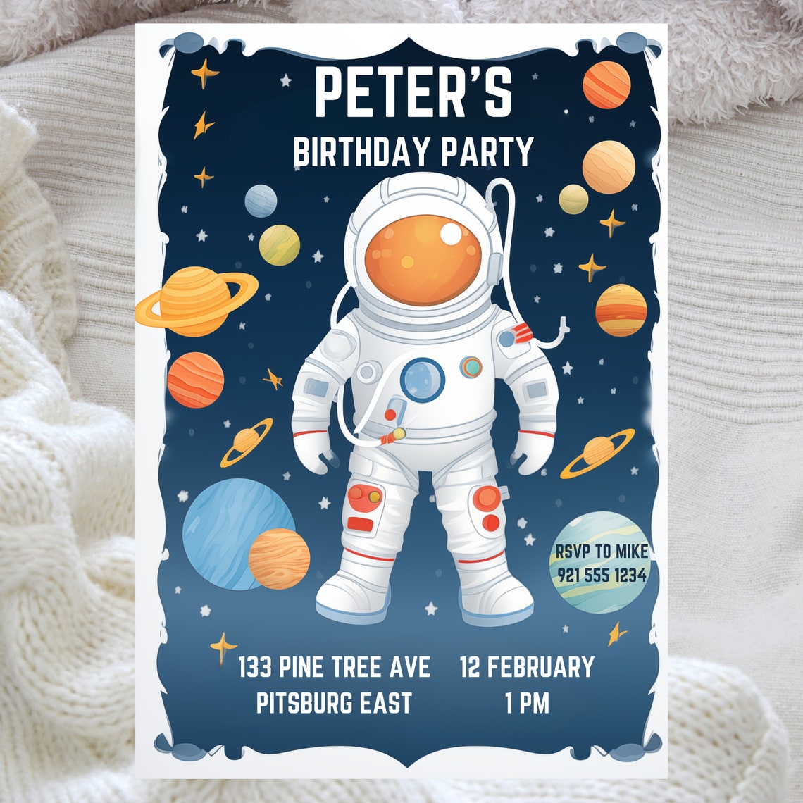 Astronaut in Space Invitation Card, Space Birthday Party Invitation ...