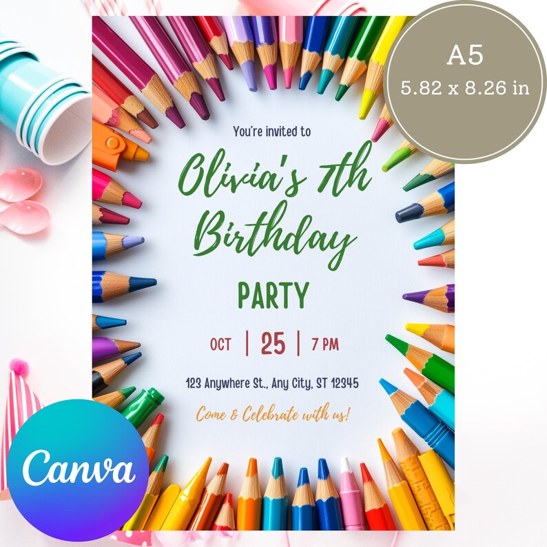 Art Classroom Birthday Invitation: School Supplies Party (canva ...