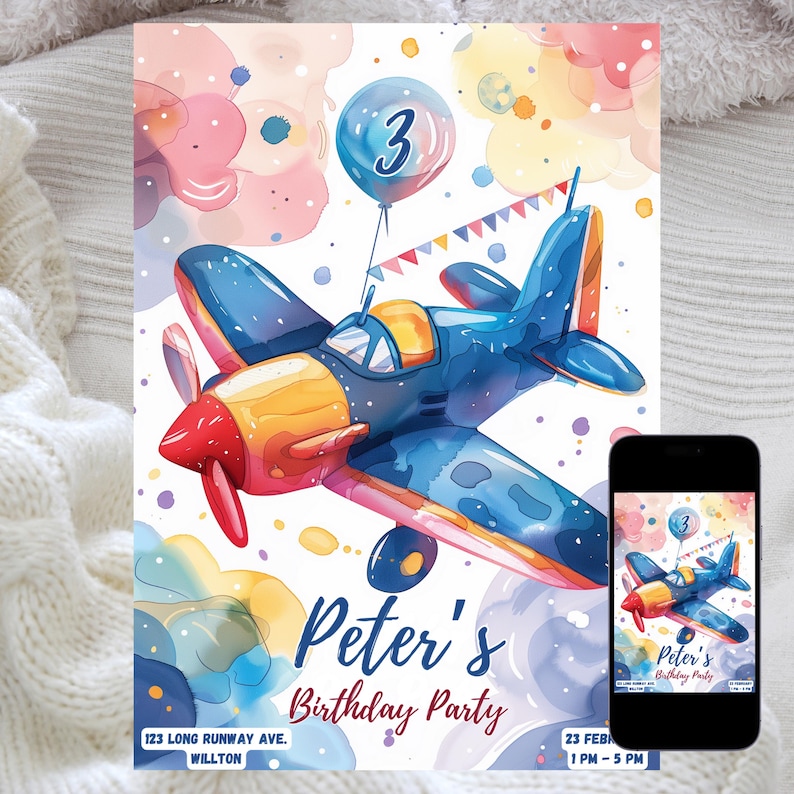 Editable Plane Birthday Invitation, Little Pilot Party Invite, Airplane ...
