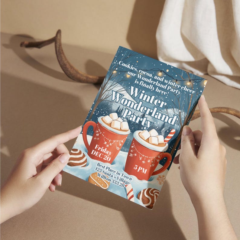 Winter Wonderland Party Invitation, Hot Chocolate Theme (editable ...