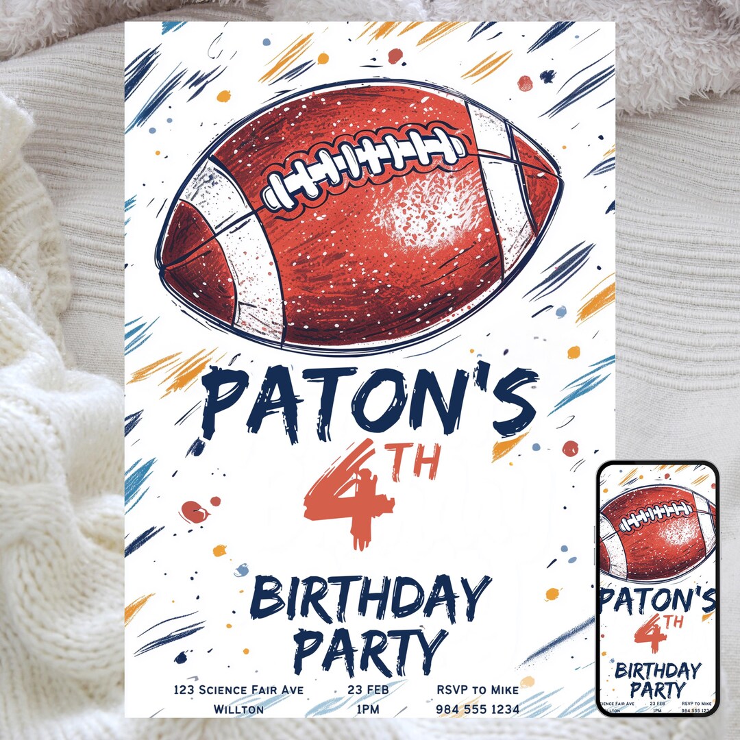 Editable Kids Football Birthday Party Invitation, Sports Themed ...