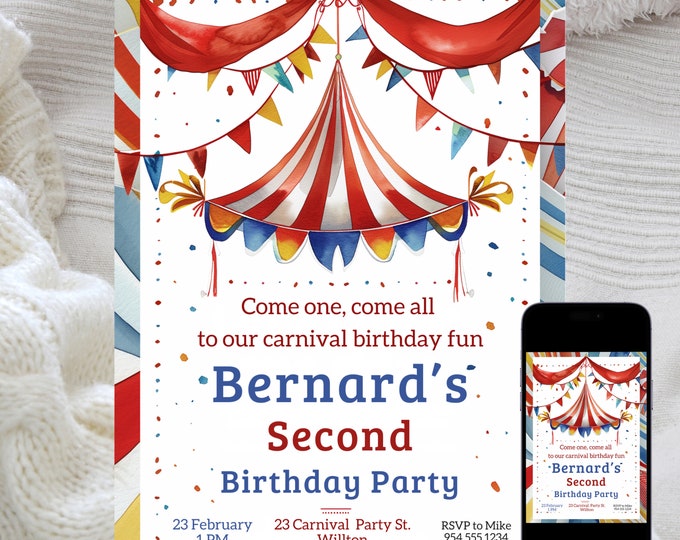 Carnival Birthday Thank You Card | Circus Party | Circus Birthday ...