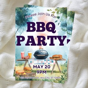 BBQ Party Invitation, Backyard Barbecue Gathering, Picnic Food and ...