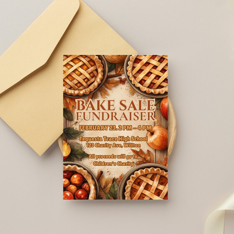 Bake Sale Invitation, Delicious Pies Theme, Editable Charity Event ...
