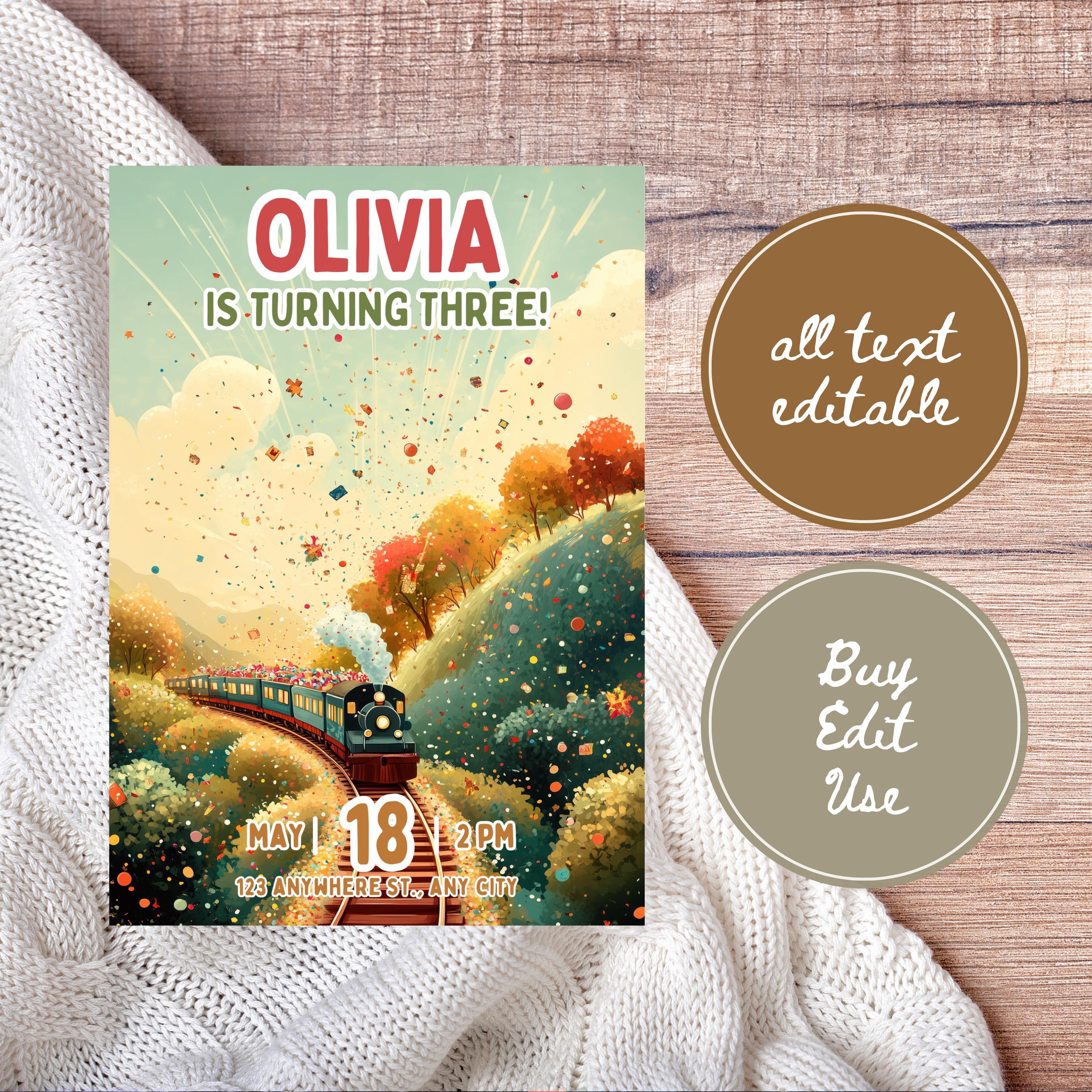 Train Birthday Invitation: Kids Locomotive Party, Editable Template ...
