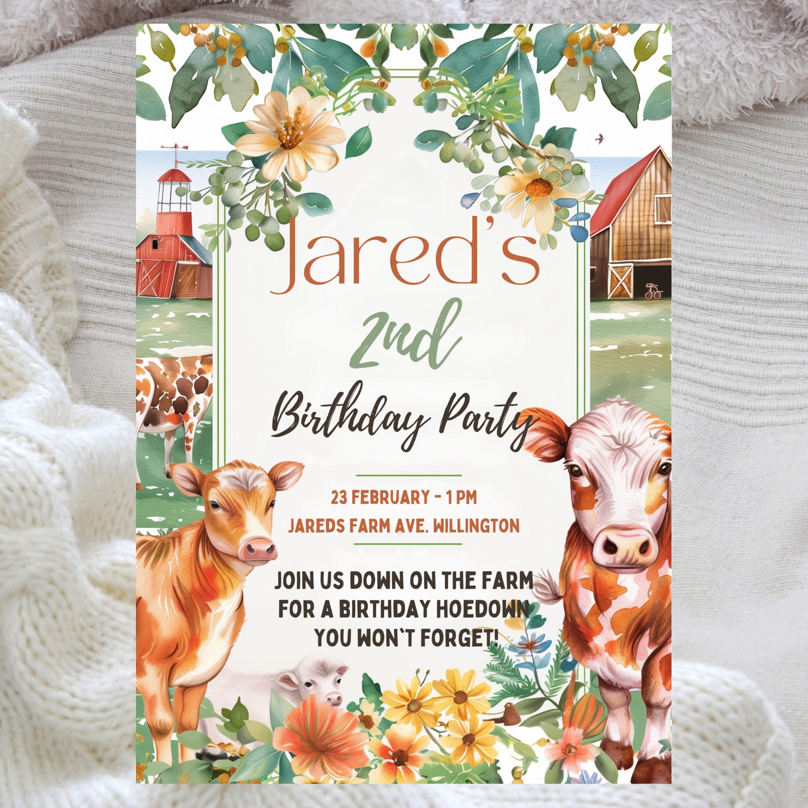 Editable Farm Birthday Invitation Card, Ranch Cow and Calf Birthday ...