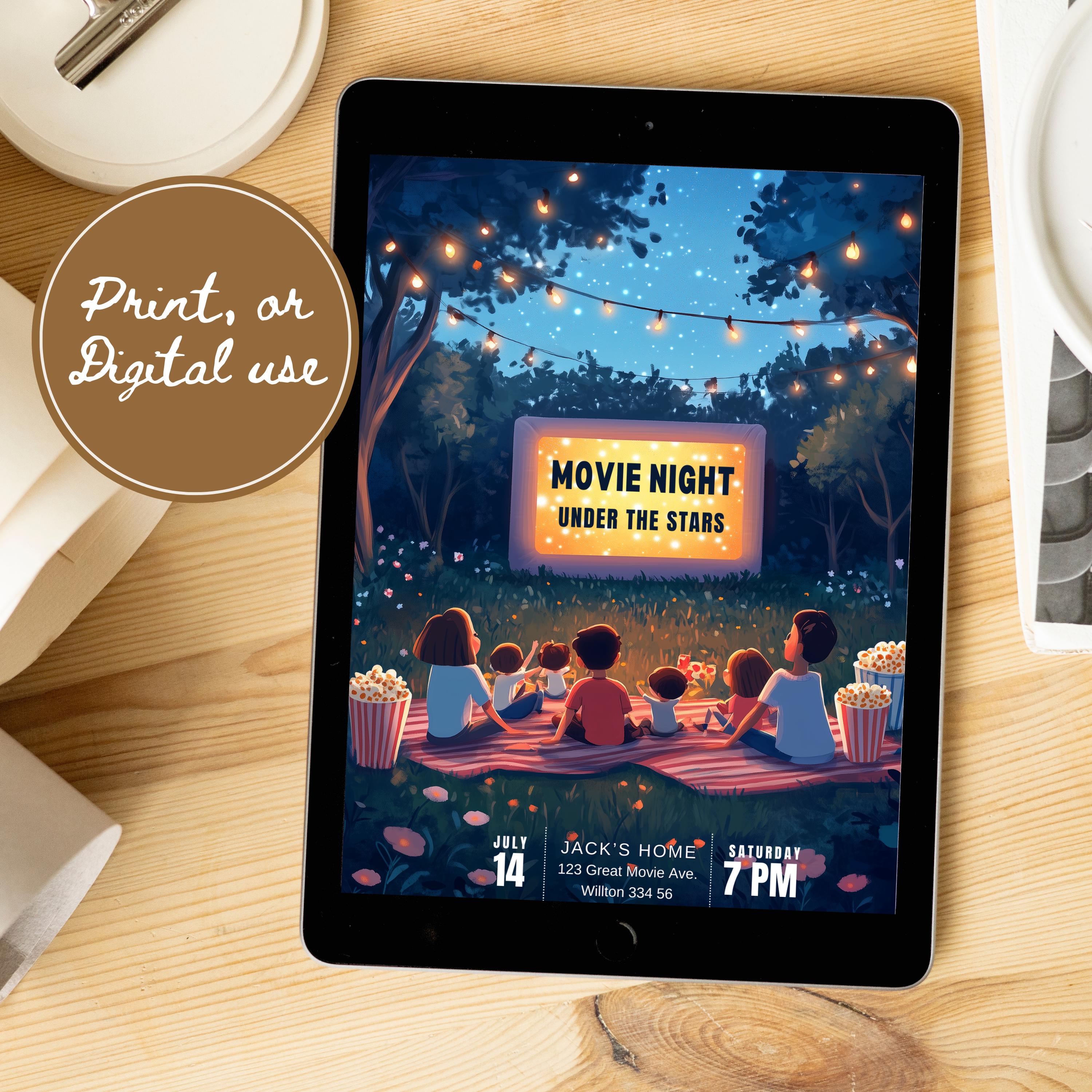 Outdoor Movie Night Invitation: Under the Stars, Editable Template - Etsy