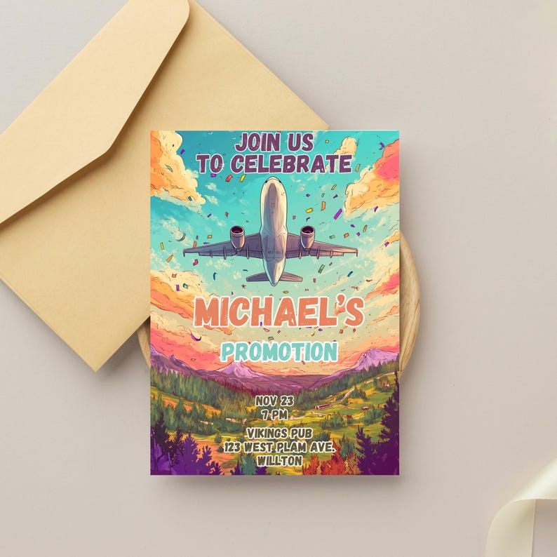 Airplane Promotion Party Invitation: Career Celebration (editable ...