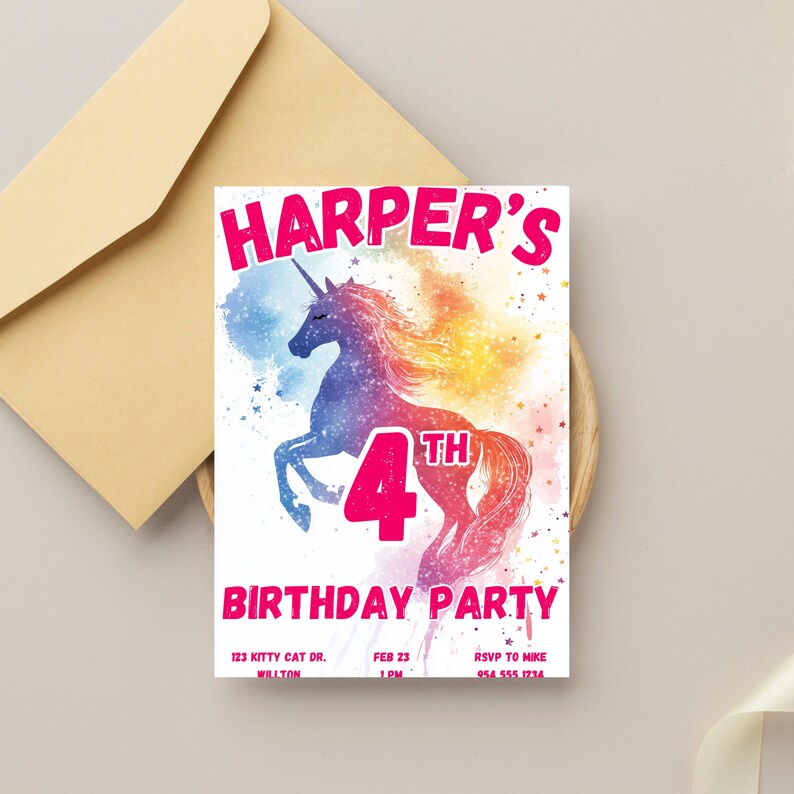 Unicorn Birthday Invitation, Fun Magical Kids Party Celebration ...