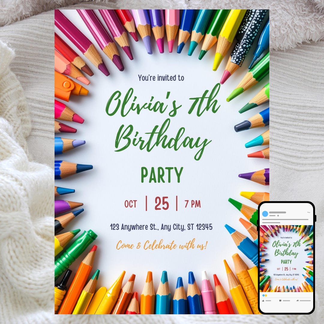 Art Classroom Birthday Invitation: School Supplies Party (canva ...