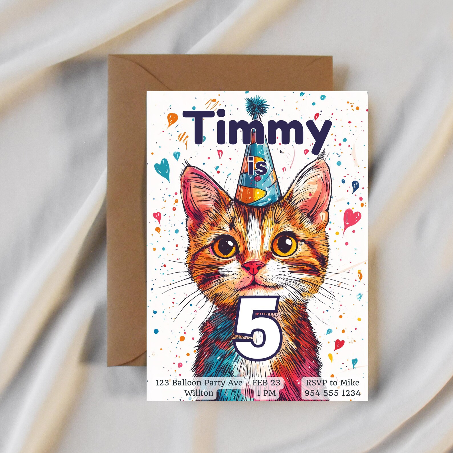 Cute Baby Cat Invitation, Kids Birthday Party, Playful Kitty Design ...