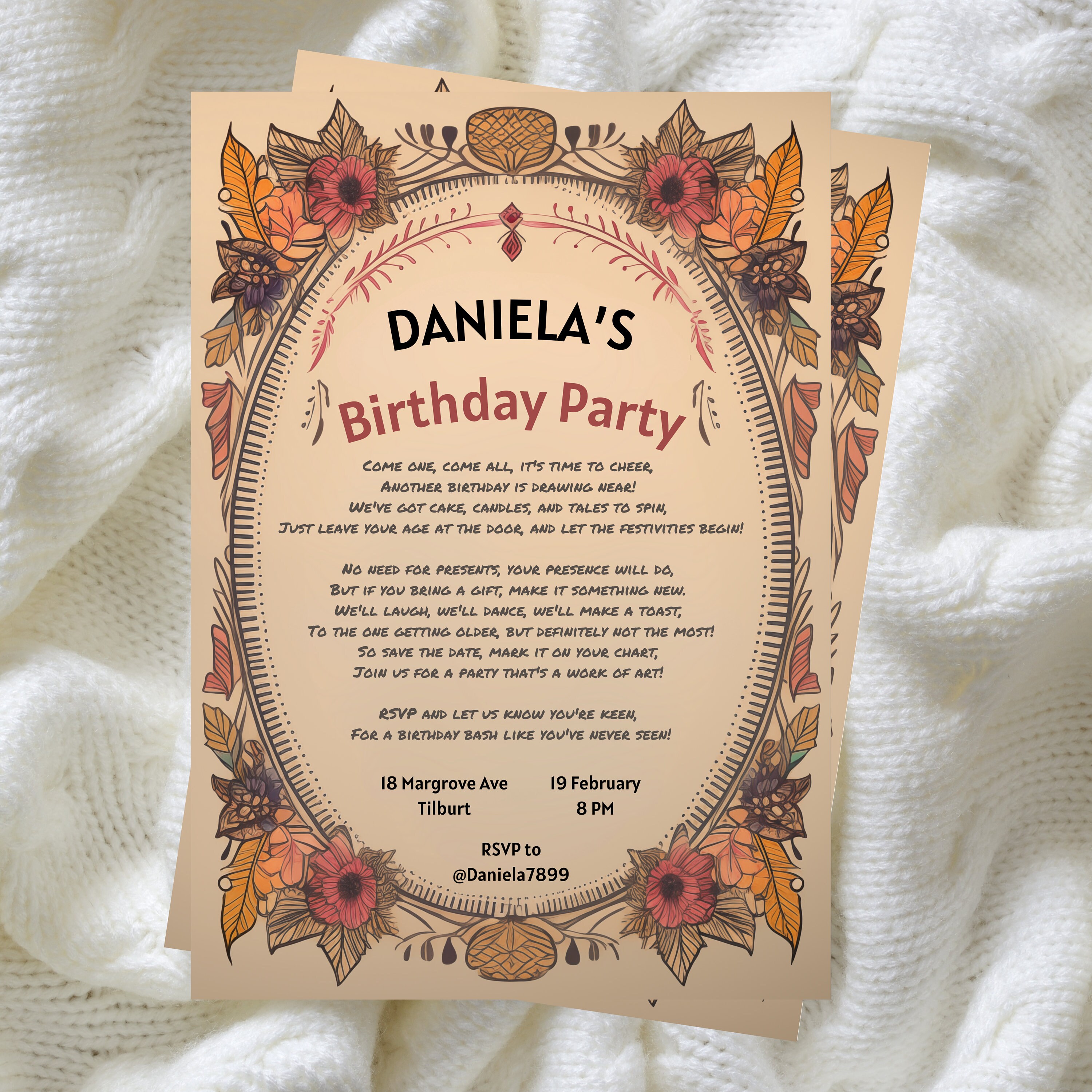 Editable Free Spirit Birthday Invitation, Neutral Colours Printable ...
