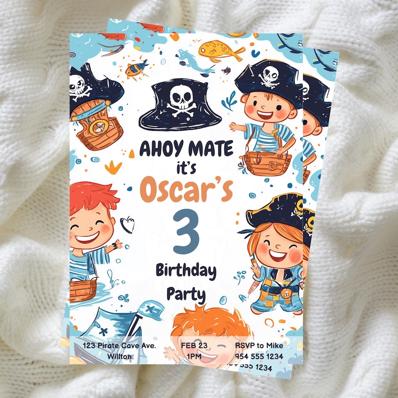 Editable Pirate Birthday Invitation, Ahoy Matey Party Invite, Treasure ...