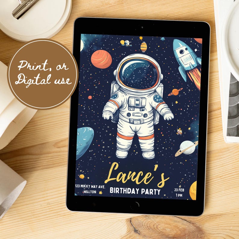 Astronaut Birthday Invitation: Editable Outer Space Rocket Party ...