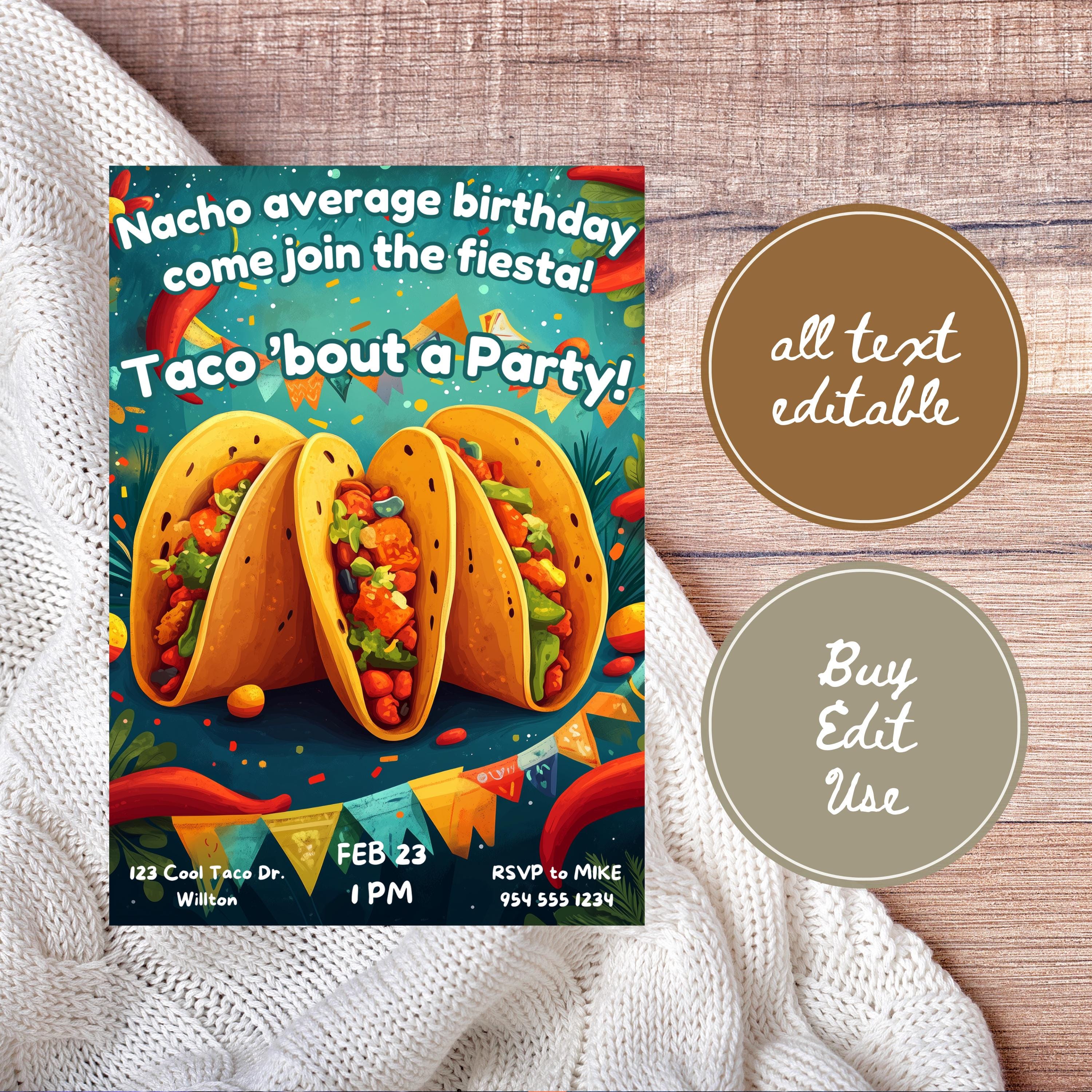 Taco Party Invitation, Office Dinner or Birthday Celebration, Editable ...