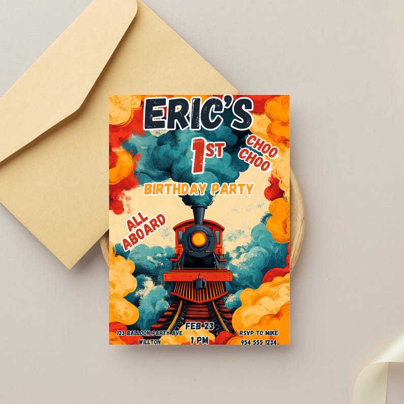 Train Birthday Invitation, Choo Choo First Birthday Party, Editable ...