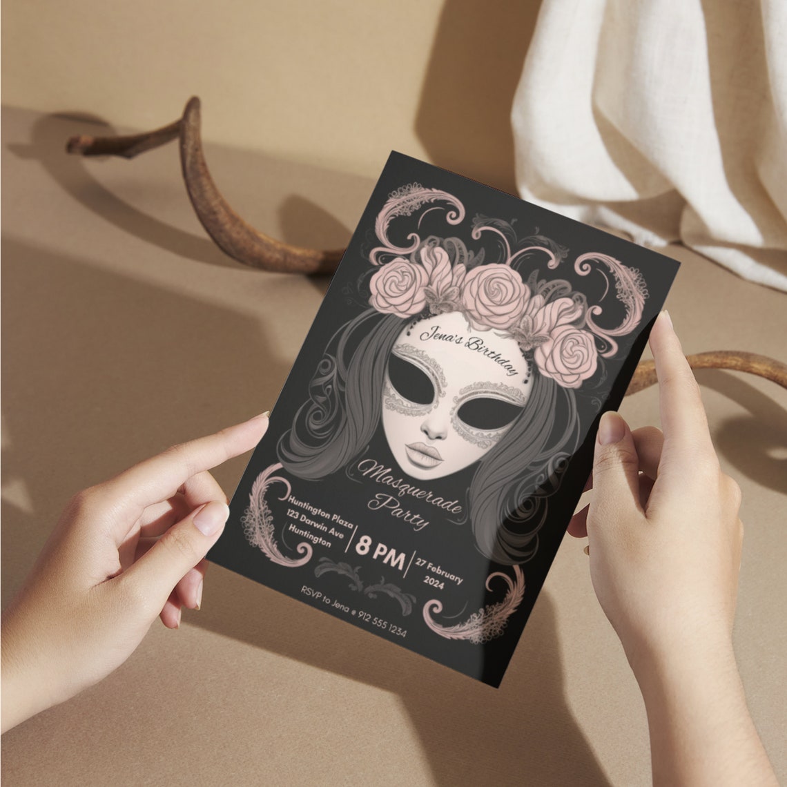 Editable Masquerade Birthday Party Invitation, Luxury Birthday Invite ...