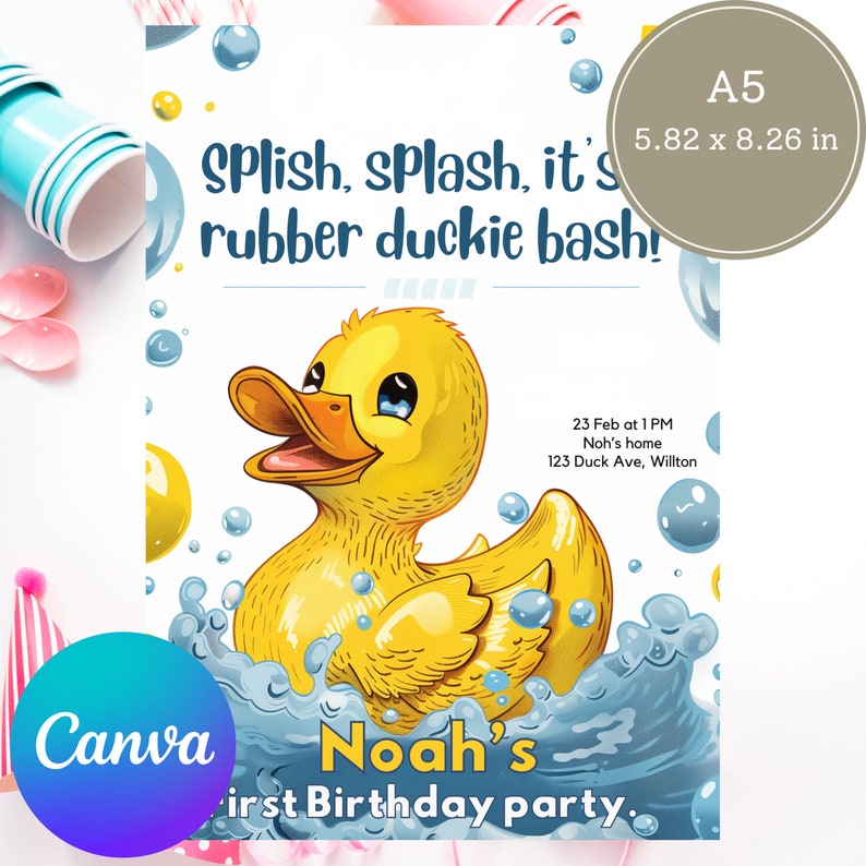 Rubber Duck 1st Birthday Invitation: Bath Time Theme (digital Download ...