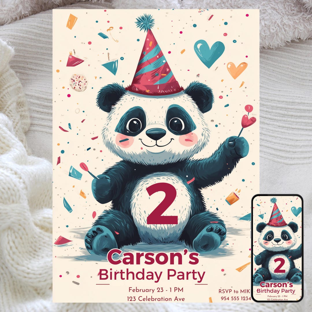 Panda Birthday Party Invitation: Editable Kids Template (digital ...