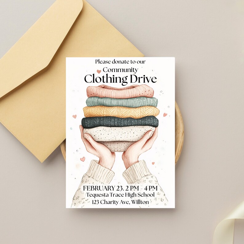 Clothing Donation Drive Invitation, Community Charity Event, Editable ...