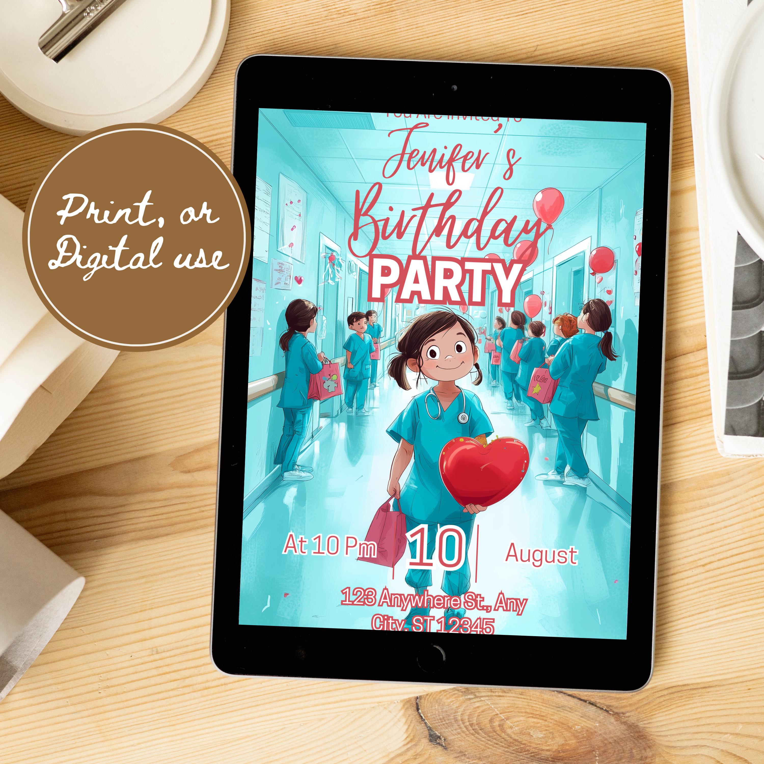 Birthday Invitation, Nurse Theme Party, Doctor Dress-up Celebration ...