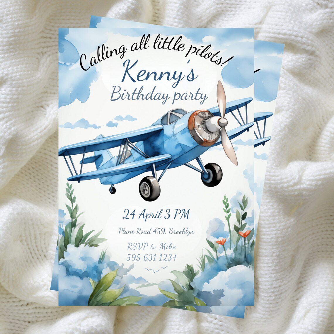 Vintage Airplane Birthday Invitation, Little Pilots Birthday Party ...