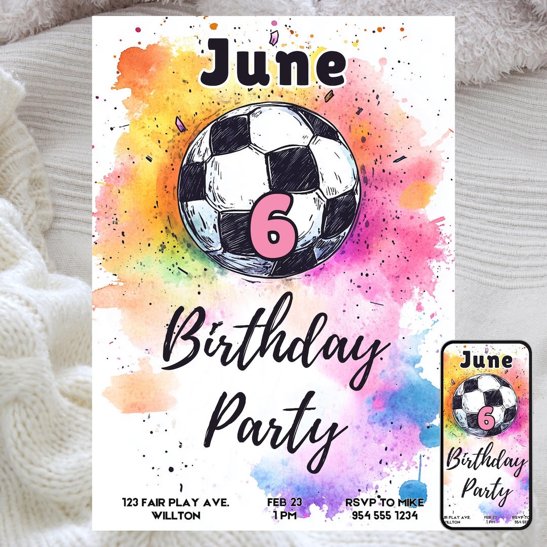 Girl Soccer Birthday Invitation: Sports Theme Party (editable Canva ...