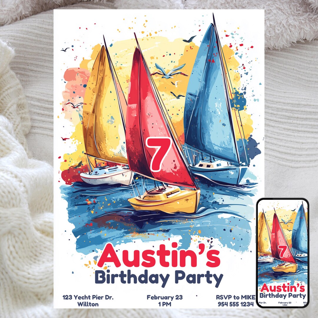 Yacht Birthday Invitation: Nautical Kids Party, Sailboat Theme (digital ...