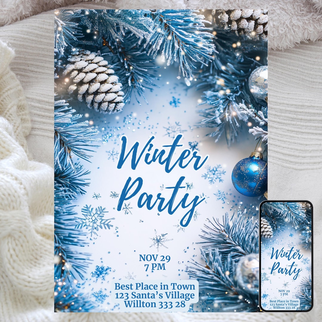 Editable Winter Party Invitation: Snowy Celebration Template (digital ...