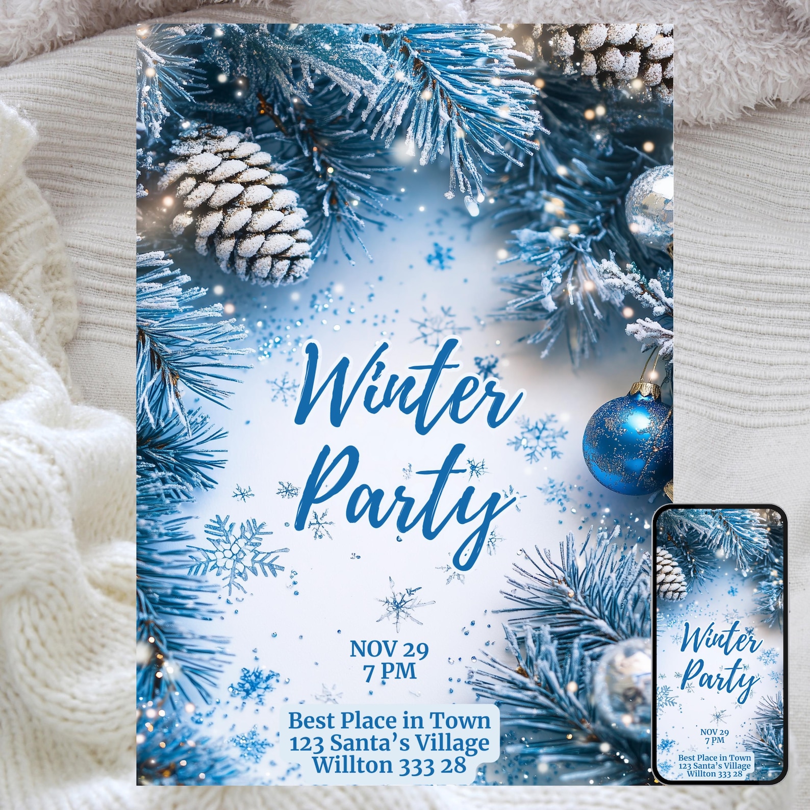 Editable Winter Party Invitation: Snowy Celebration Template (digital ...