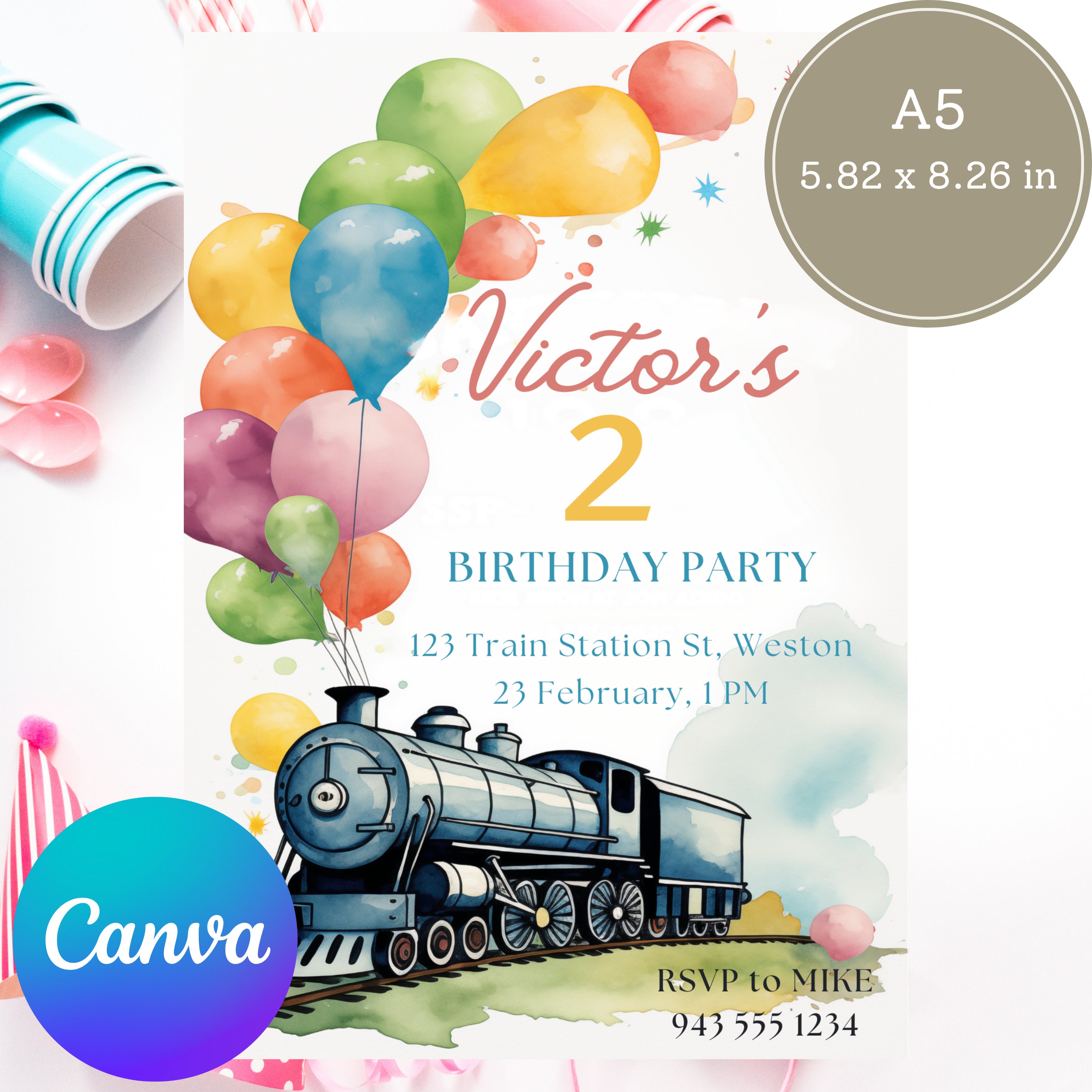 Train Themed Birthday Invite Template, Train Birthday Invite, Engine ...