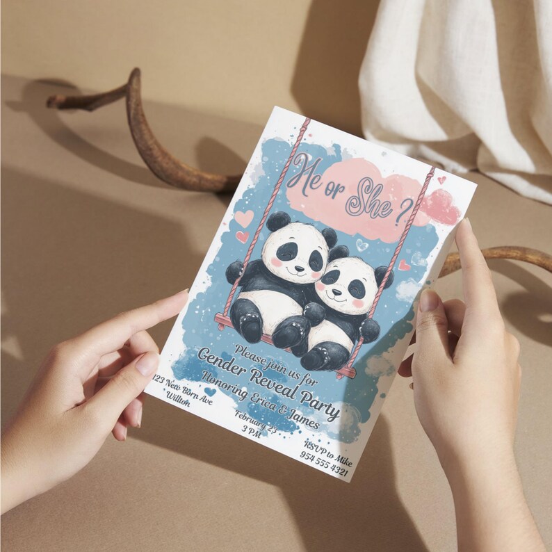 Panda Gender Reveal Invitation: He or She Baby Shower (digital) - Etsy